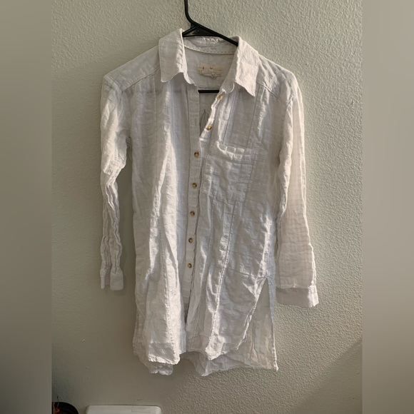Anthropologie | Tops | Anthropologie Textured White Button Down Tunic | Poshmark